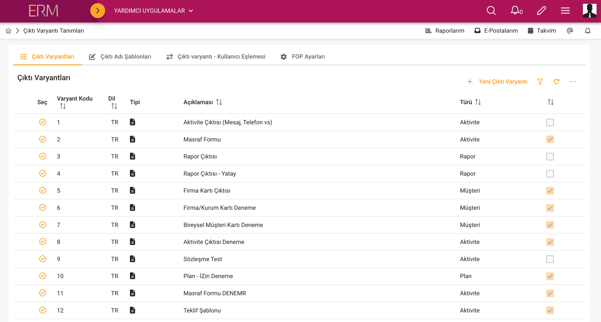 Hazır Şablon Tasarımları | ERM CRM Programı